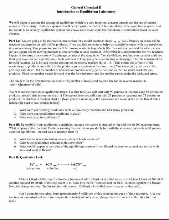General Chemical II Introduction to Equilibrium | Chegg.com