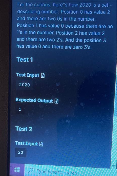 Solved Self Describing Numbers Programming challenge | Chegg.com