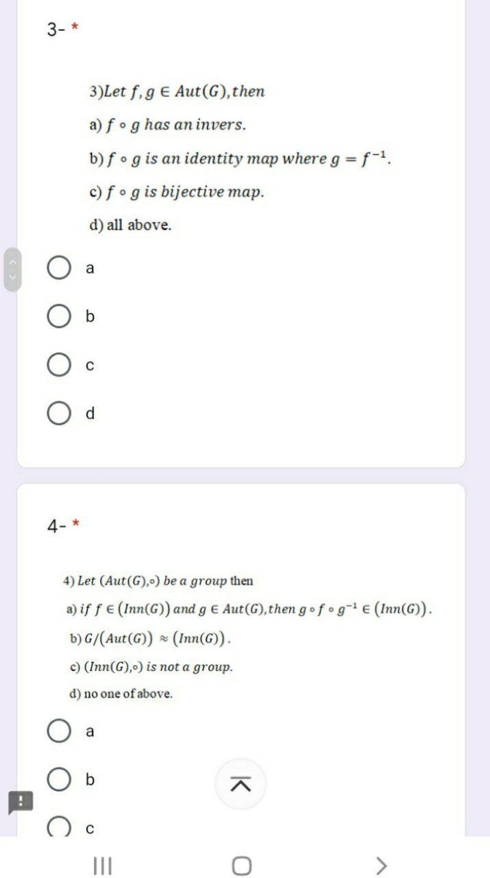 Solved 3-* 3)Let fig E Aut(G), then a) fog has an invers. b) | Chegg.com