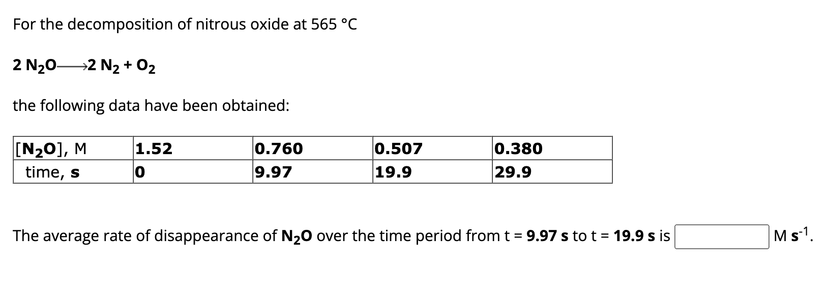 Solved For the decomposition of nitrous oxide at | Chegg.com