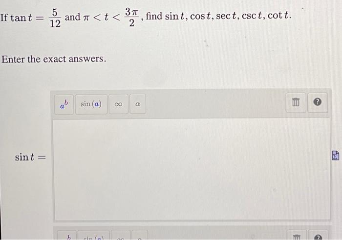 Solved If tant=125 and π | Chegg.com