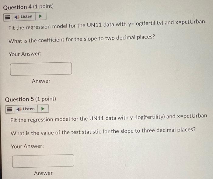 Solved Fit the regression model for the UN11 data with | Chegg.com