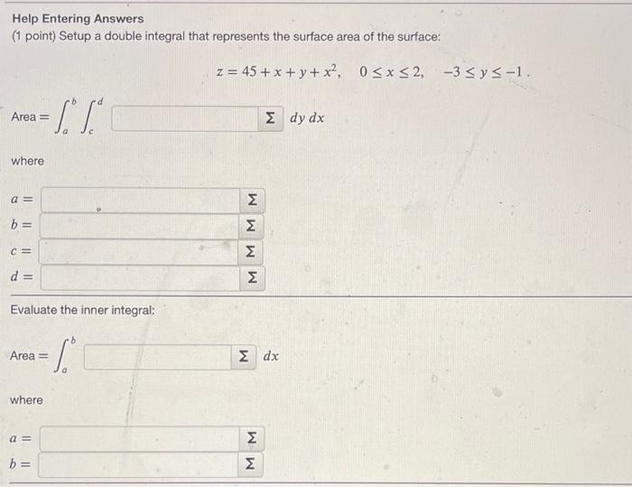 Solved Help Entering Answers (1 point) Setup a double | Chegg.com