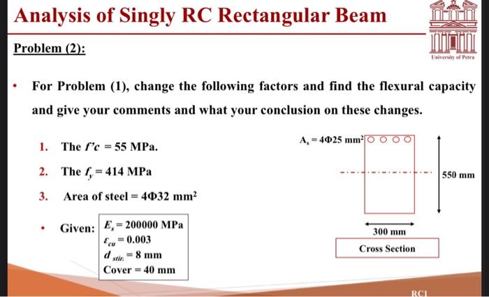 Solved Analysis of Singly RC Rectangular Beam Problem (2): | Chegg.com