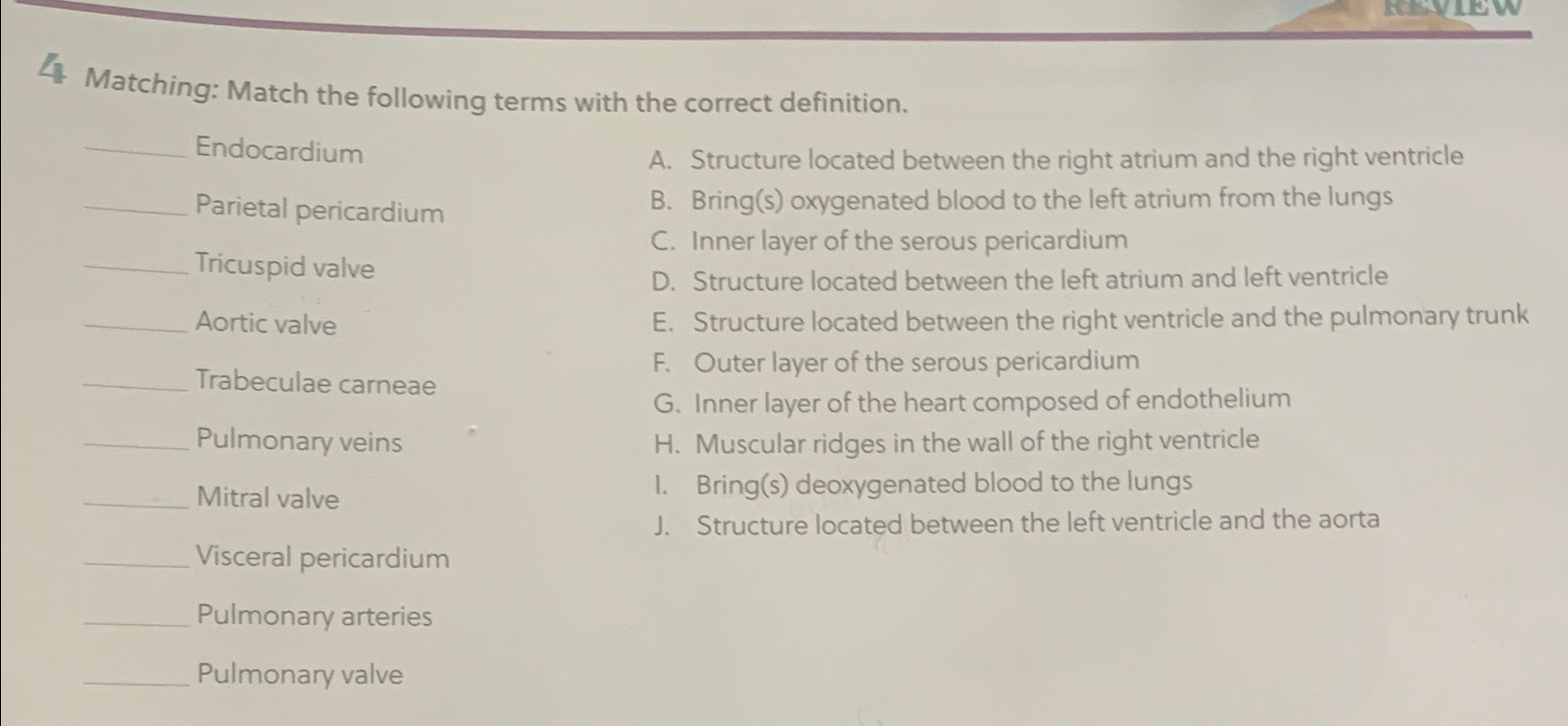 Solved Matching: Match the following terms with the correct | Chegg.com
