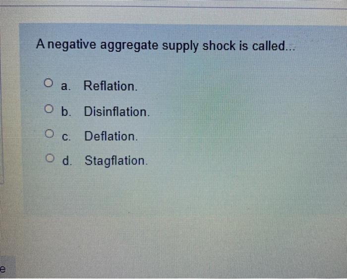 Solved A negative aggregate supply shock is called... a. | Chegg.com