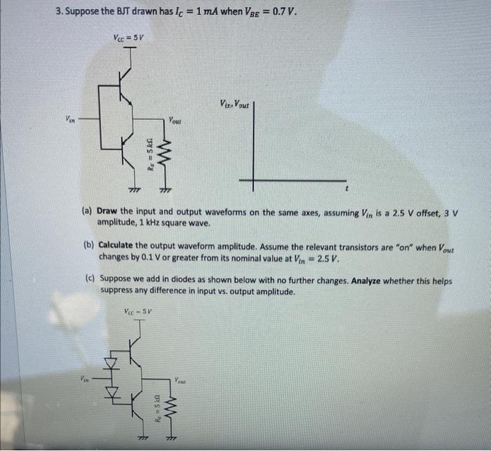 3. Suppose the BJ drawn has IC=1 mA when VBE=0.7 V. | Chegg.com