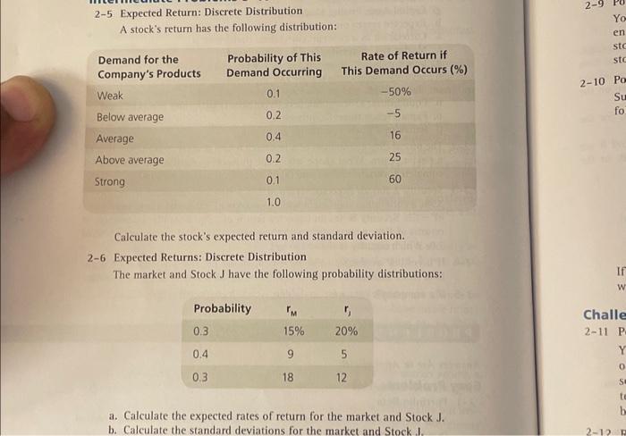 Solved 2-5 Expected Return: Discrete Distribution A stock's | Chegg.com