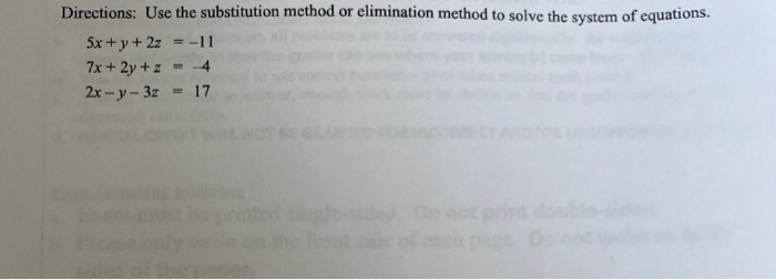 Solved Directions: Use the substitution method or | Chegg.com