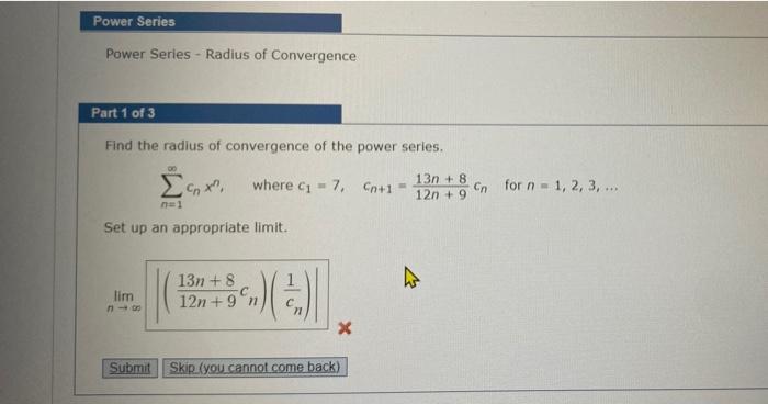 Solved Power Series Power Series - Radius of Convergence | Chegg.com