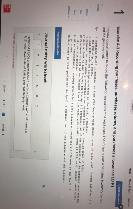Solved Help Save & Exit Submit 1 Check my work Exercise 4-3 | Chegg.com