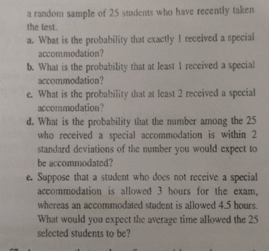 Solved a random sample of 25 ﻿students who have recently | Chegg.com