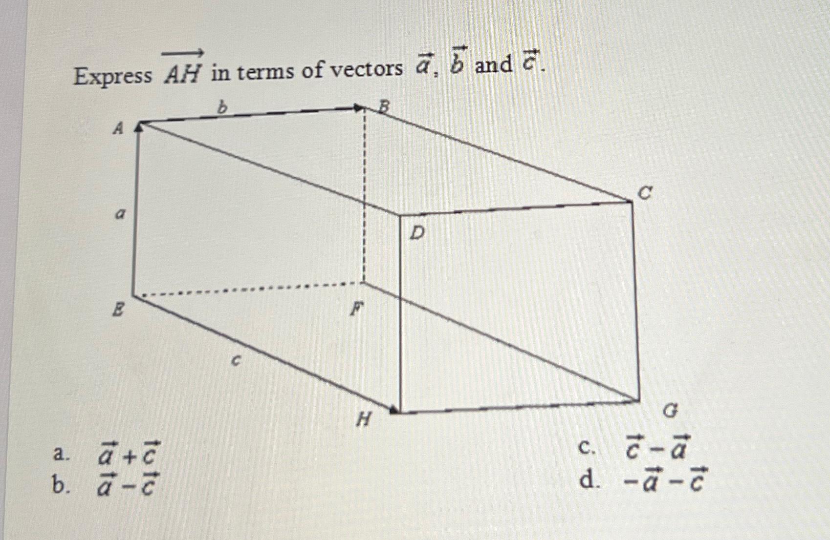 Solved Express vec(AH) ﻿in terms of vectors vec(a),vec(b) | Chegg.com