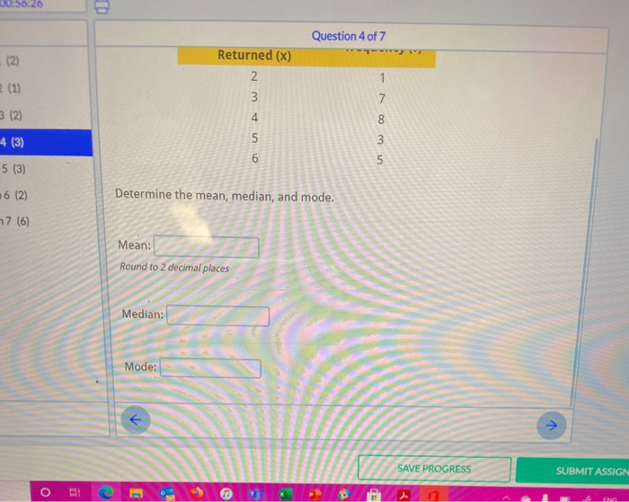 Solved Question 4 of 7 The frequency table shows the number | Chegg.com
