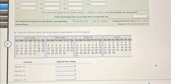 b. Using the calendar below, list the due dates of | Chegg.com