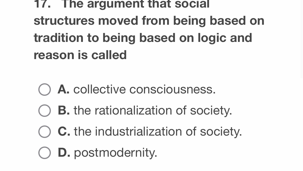 Solved The argument that social structures moved from being | Chegg.com