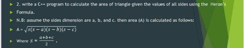 Solved 2. write a C++ program to calculate the area of | Chegg.com