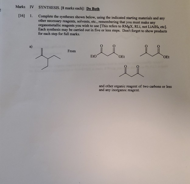 Solved Marks IV SYNTHESIS. [8 marks each]: Do Both [16] 1. | Chegg.com