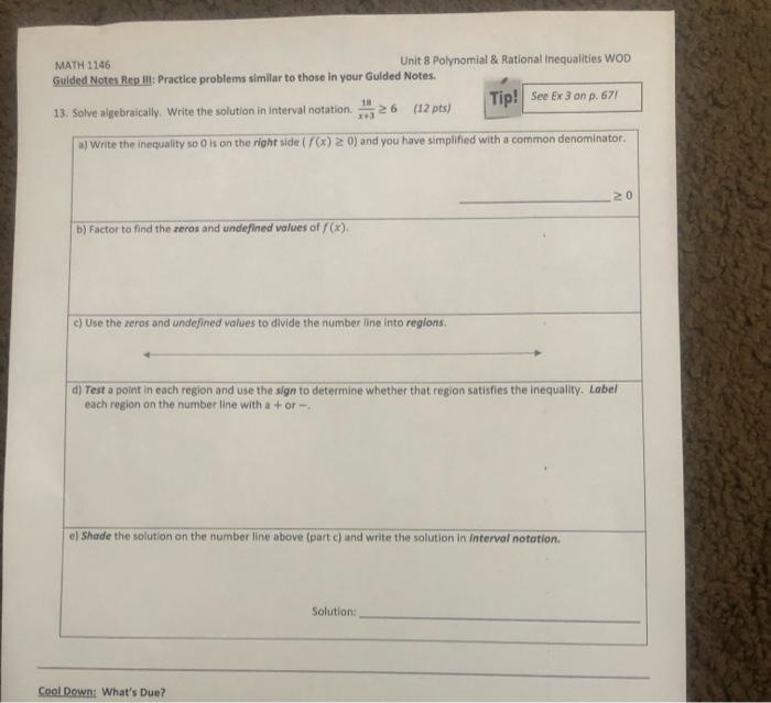 Solved MATH 1146 Unit 8 Polynomial & Rational Inequalities | Chegg.com