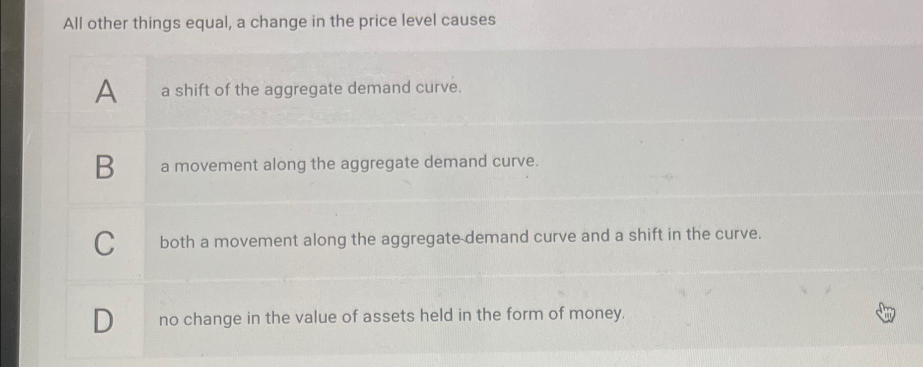 Solved All other things equal, a change in the price level | Chegg.com
