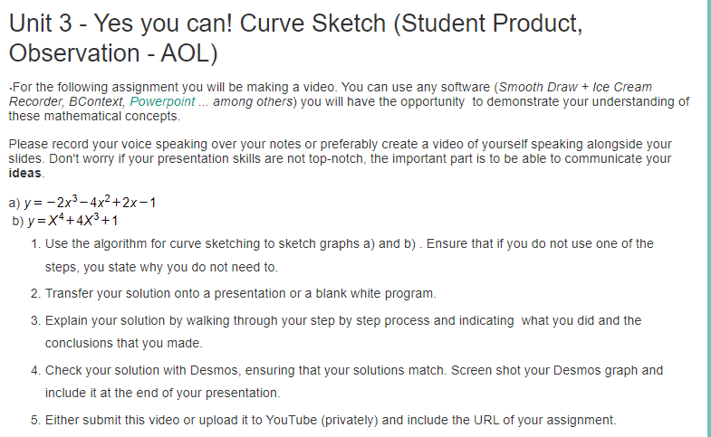 Solved Unit 3 - ﻿Yes you can! Curve Sketch (Student | Chegg.com