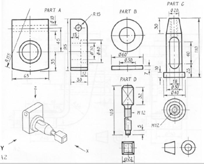 Solved Draw full sectional view of assembly drawing from | Chegg.com