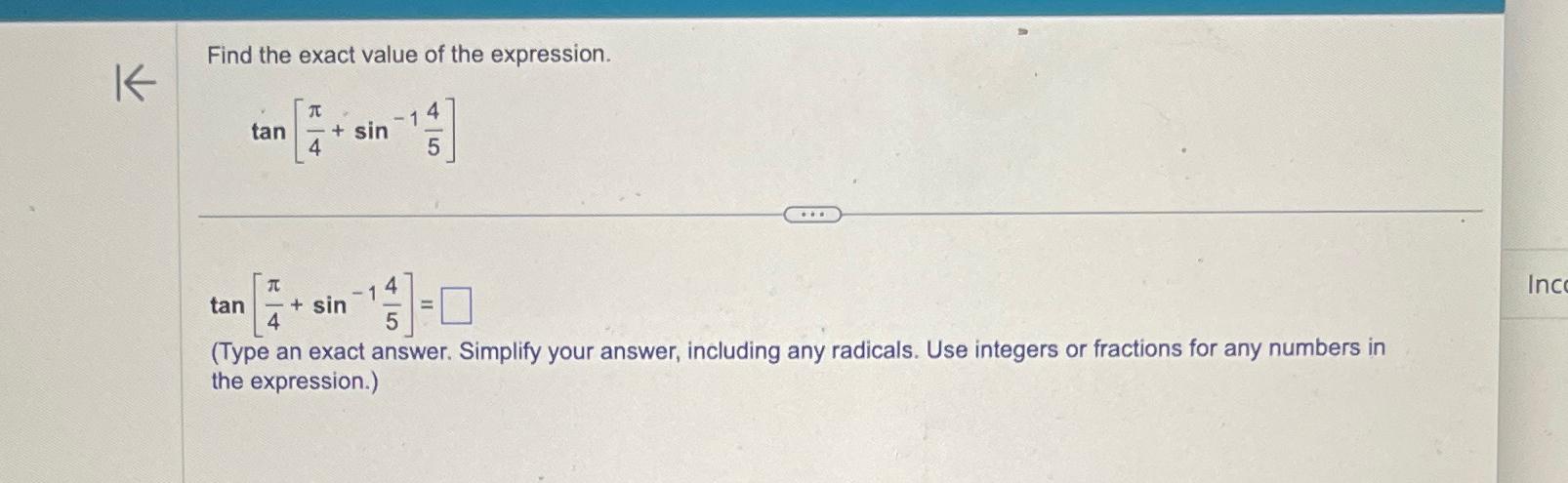 Find the exact value of the | Chegg.com