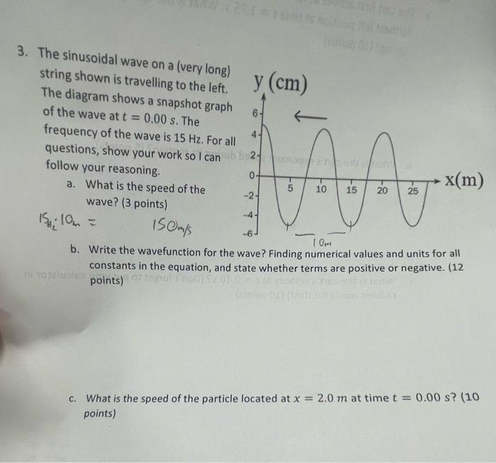 Solved 3. The sinusoidal wave on a (very long) string shown | Chegg.com
