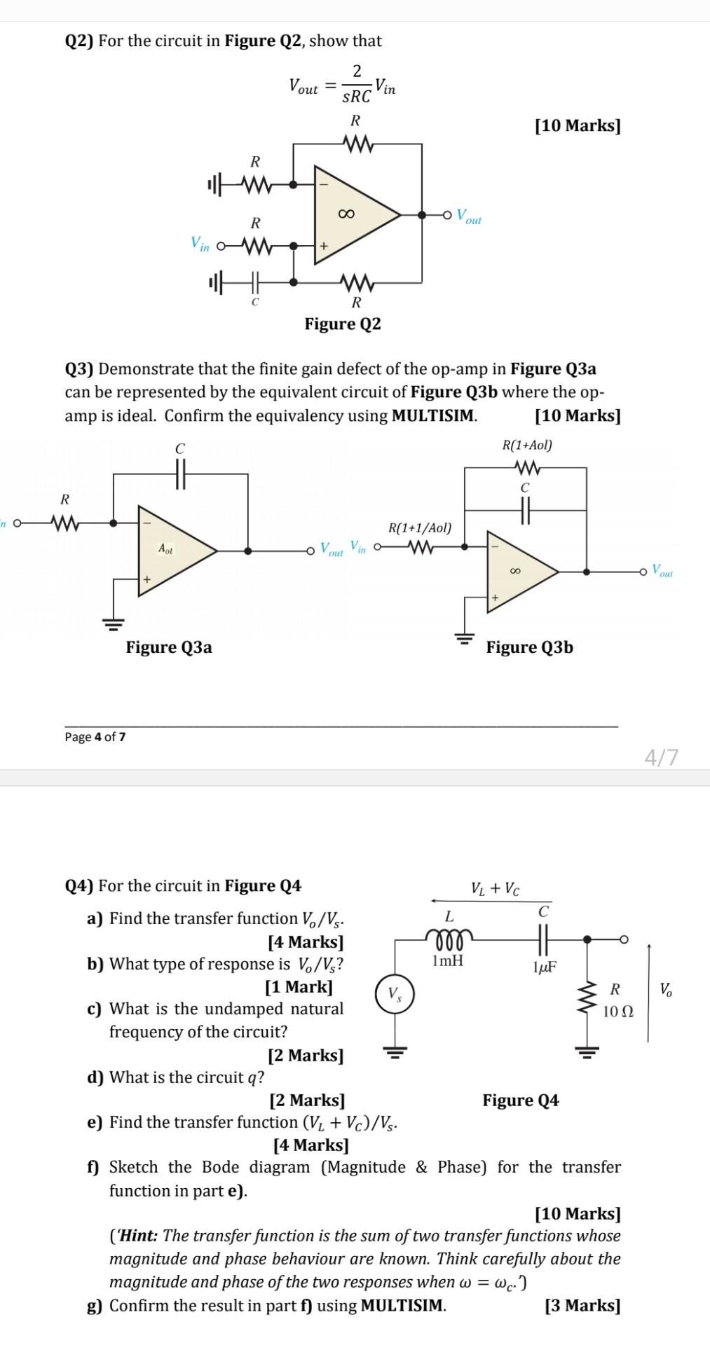 Solved (1) Consider the Operational amplifier circuit shown | Chegg.com