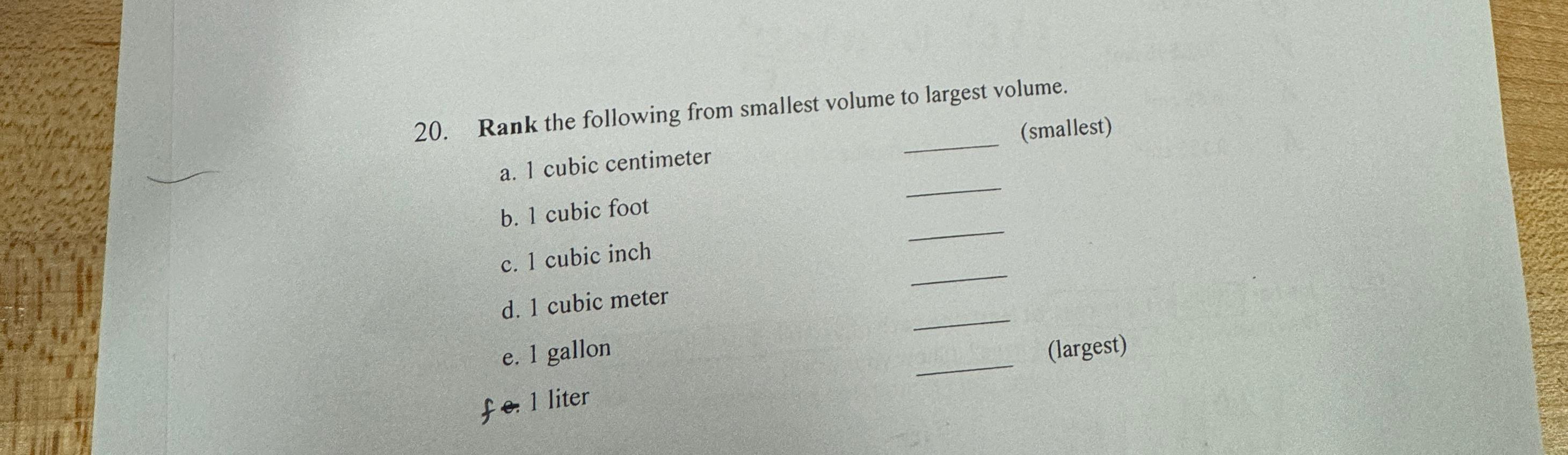 Solved Rank the following from smallest volume to largest | Chegg.com