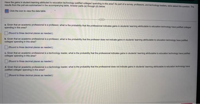 Solved Summary Table Have the gains in student loaming | Chegg.com