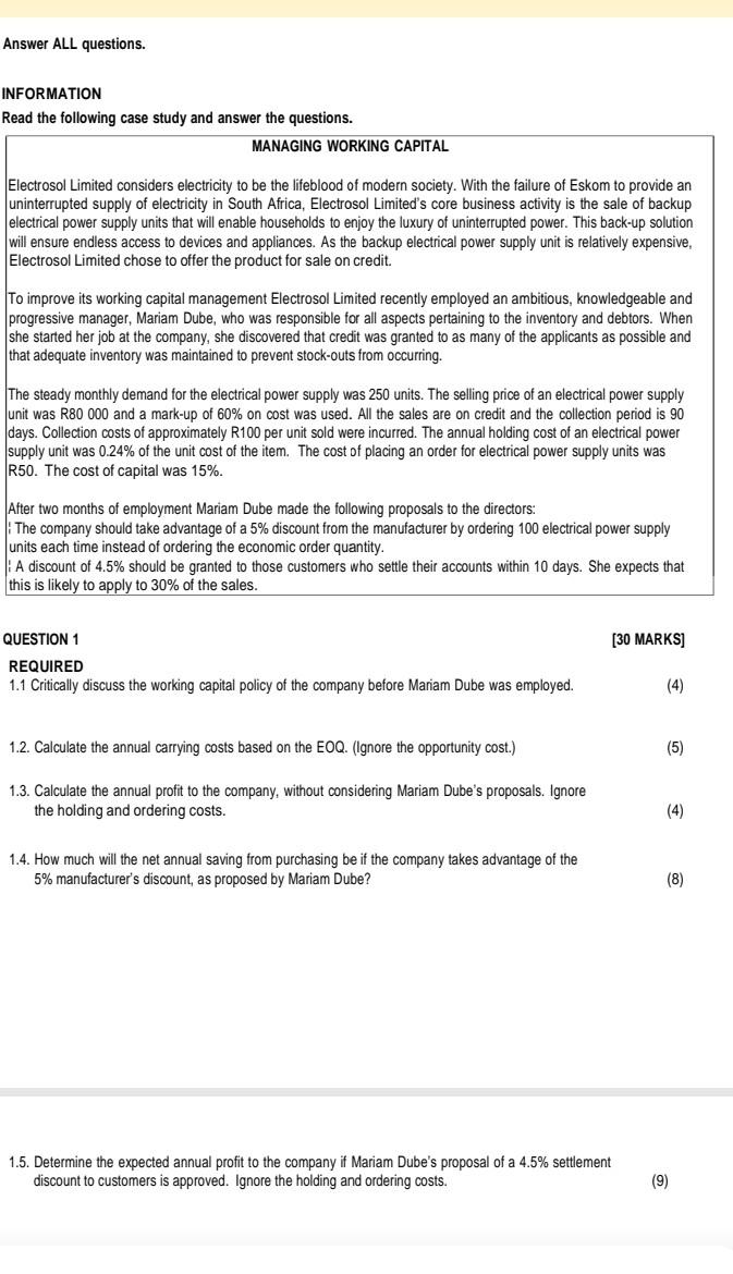 Solved Answer ALL questions. INFORMATION Read the following | Chegg.com