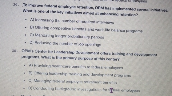 Solved To improve federal employee retention, OPM has | Chegg.com