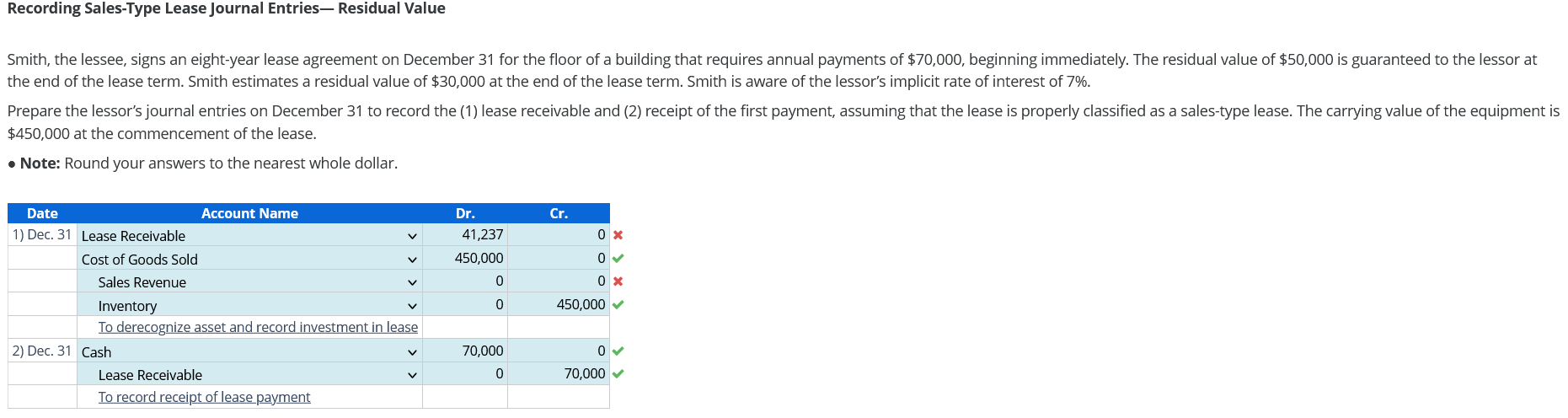 Solved Recording Sales-Type Lease Journal Entries- ﻿Residual | Chegg.com