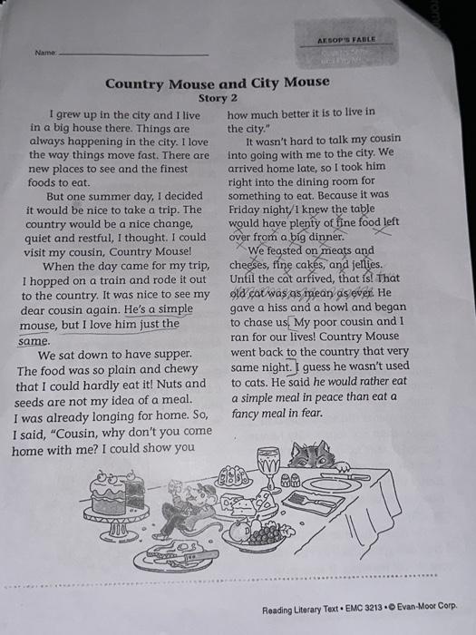 Country Mouse and City Mouse Story 1 I love my simple | Chegg.com