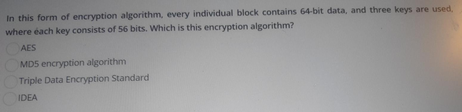 Solved In this form of encryption algorithm, every | Chegg.com