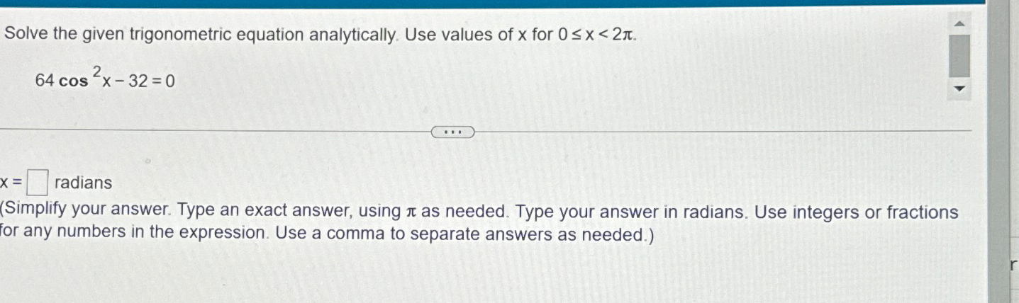 Solved Solve the given trigonometric equation analytically. | Chegg.com