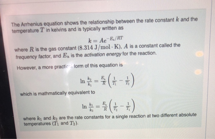 Solved The Arrhenius equation shows the relationship between | Chegg.com