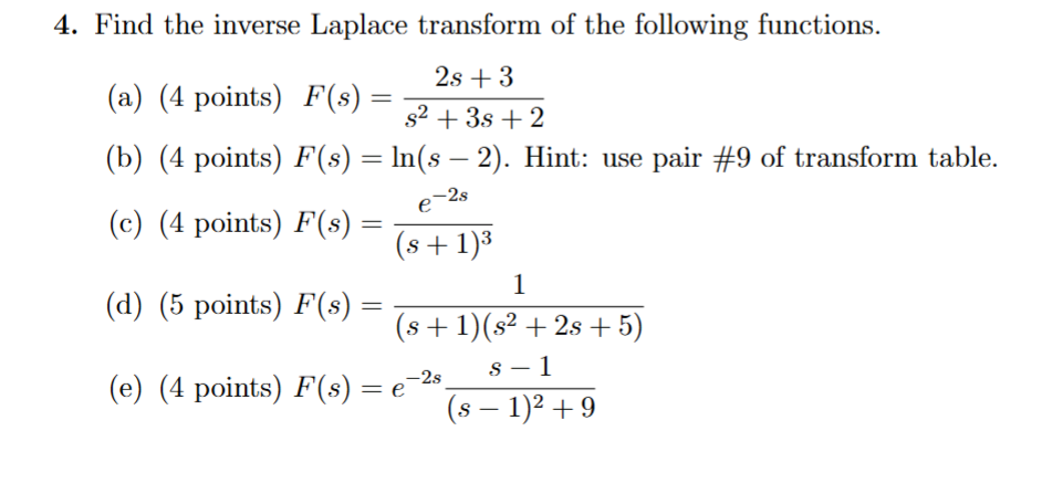 Solved Find the inverse Laplace transform of ﻿the following | Chegg.com