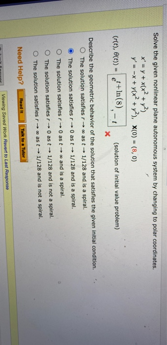Solved Solve the given nonlinear plane autonomous system by | Chegg.com