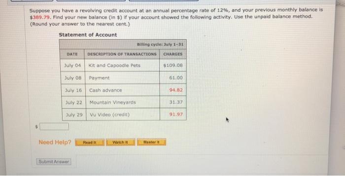 Solved Suppose you have a revolving credit account at an | Chegg.com