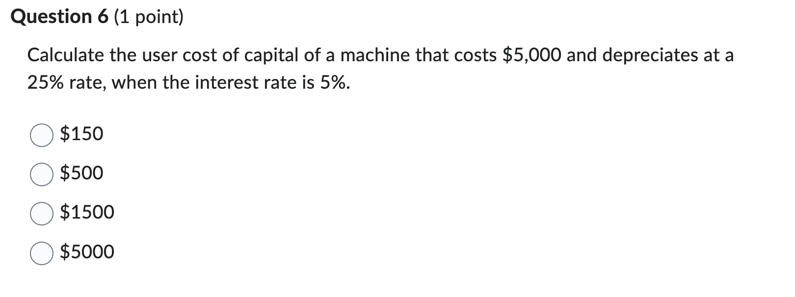Solved Question 6 (1 ﻿point)Calculate the user cost of | Chegg.com