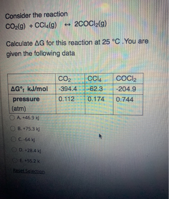 Solved Consider the reaction CO2(g) + CCl4(g) 2COCl2(g) | Chegg.com