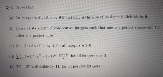 Solved Q 4. Prove that: (a) An integer is divisible by 9 if | Chegg.com