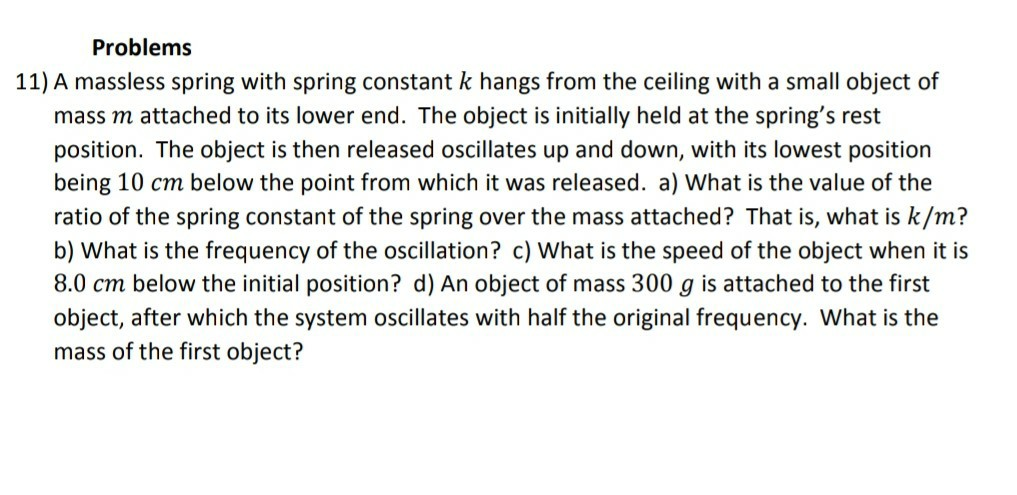 Solved Problems 11) A massless spring with spring constant k | Chegg.com