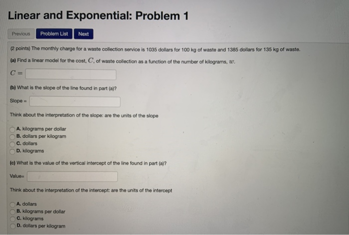 Solved Linear and Exponential: Problem 1 Previous Probler | Chegg.com