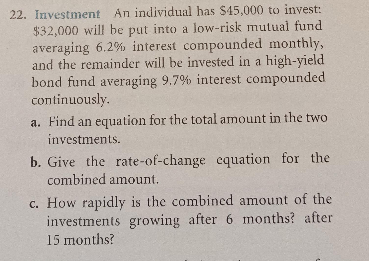 Solved 22. Investment An individual has $45,000 to invest: | Chegg.com