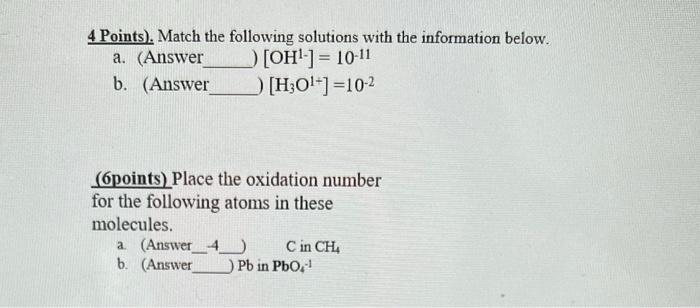Solved Match the collowing solutions with the information | Chegg.com