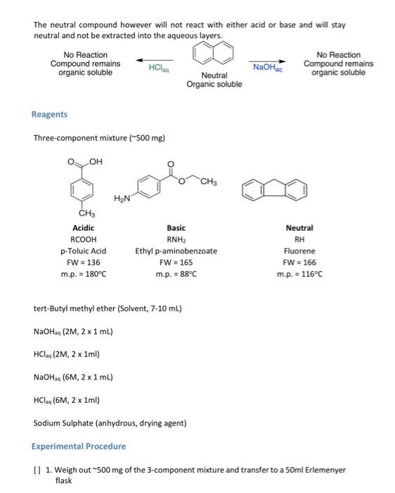 Solved Experiment 3: Separation of a Three Component Mixture | Chegg.com