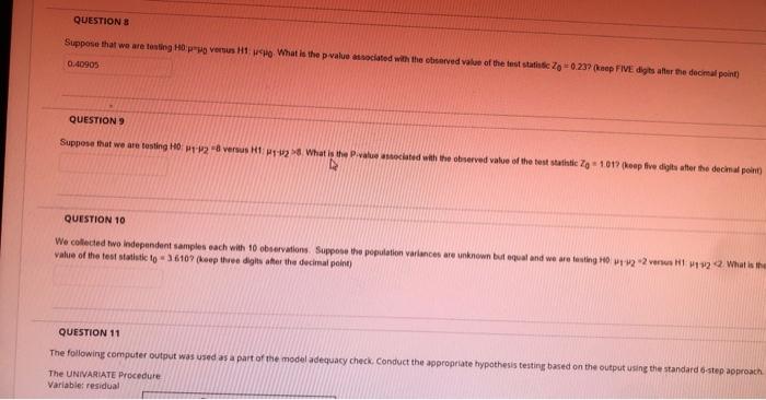 Solved Question 9 Question 10 Value Of The Test Statistic To 1477